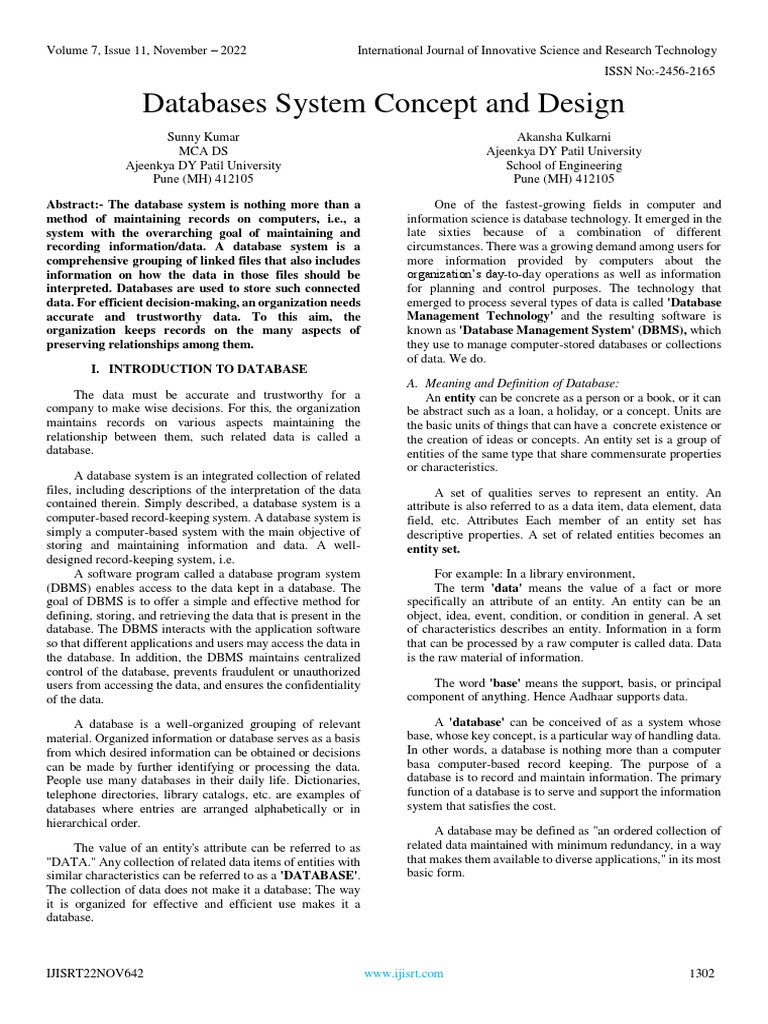 Databases System Concept And Design Pdf Databases Database Design