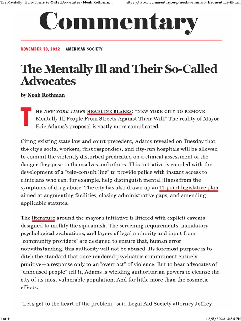 The Mentally Ill and Their So-Called Advocates - Noah Rothman ...