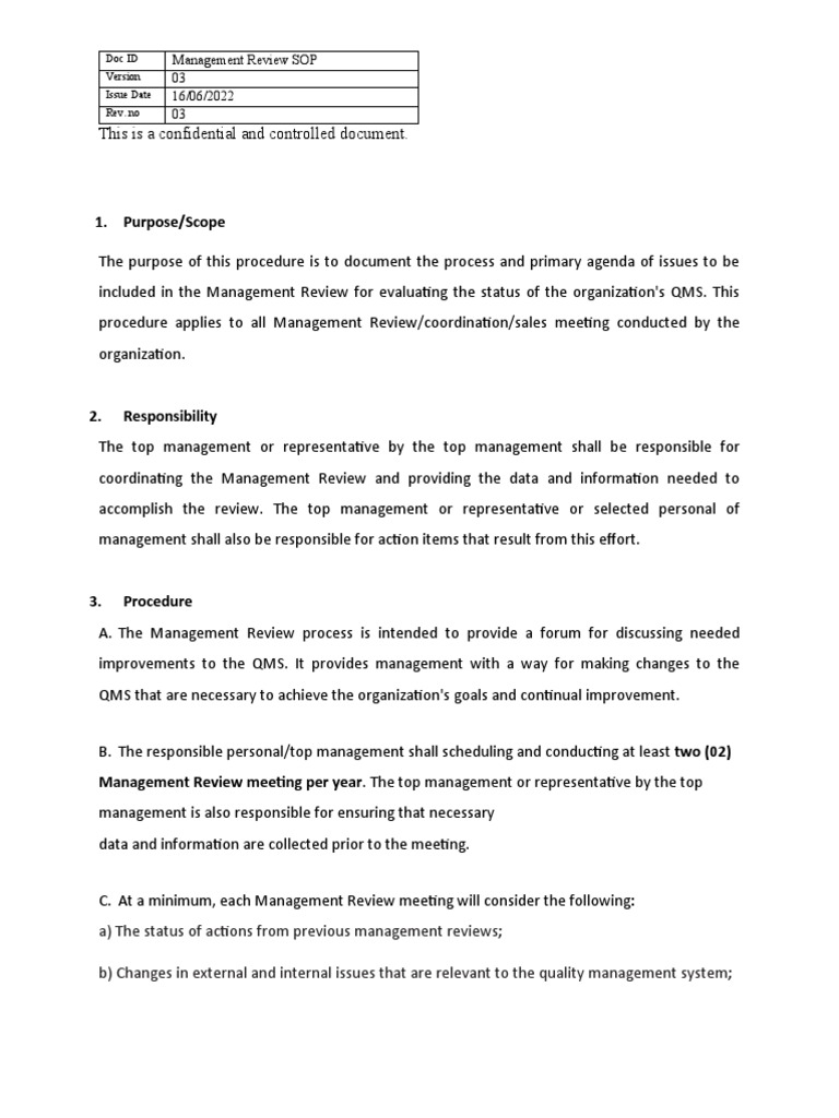 Management Review SOP Overview | PDF | Quality Management System ...
