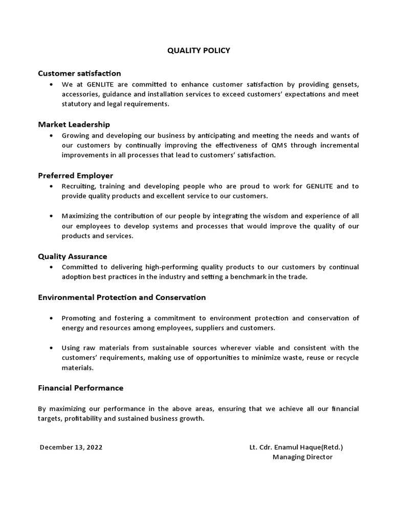 Quality policy | PDF