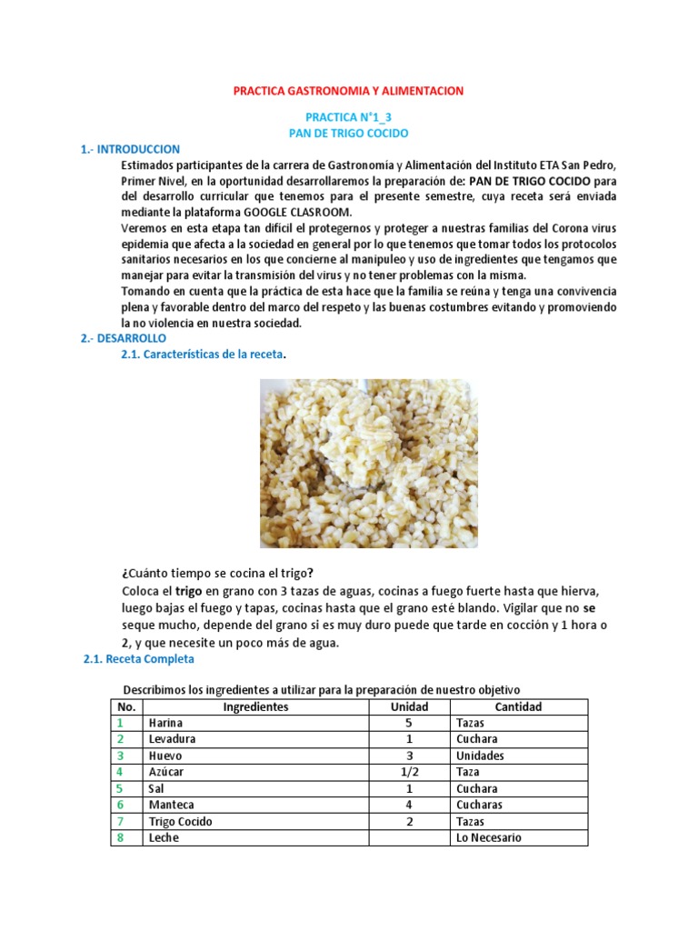Practica N°1 - 3 Pan de Trigo Cocido | PDF | Trigo | Panes