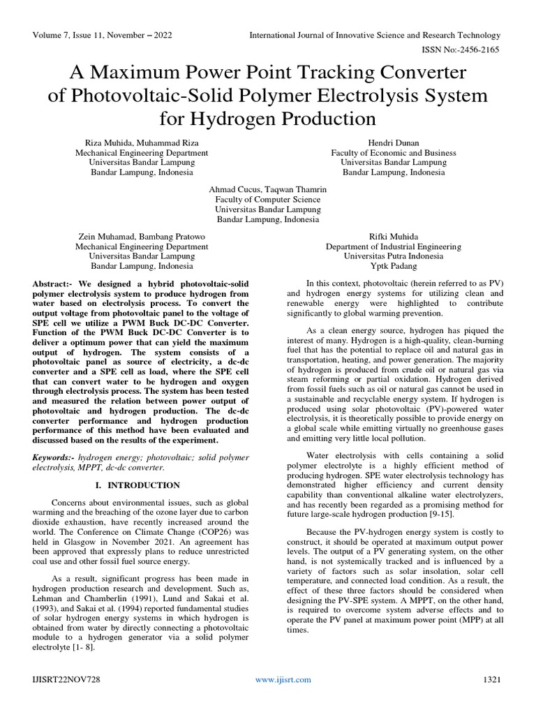 MPPT Converter for PV-Hydrogen System | PDF | Photovoltaics | Solar Energy
