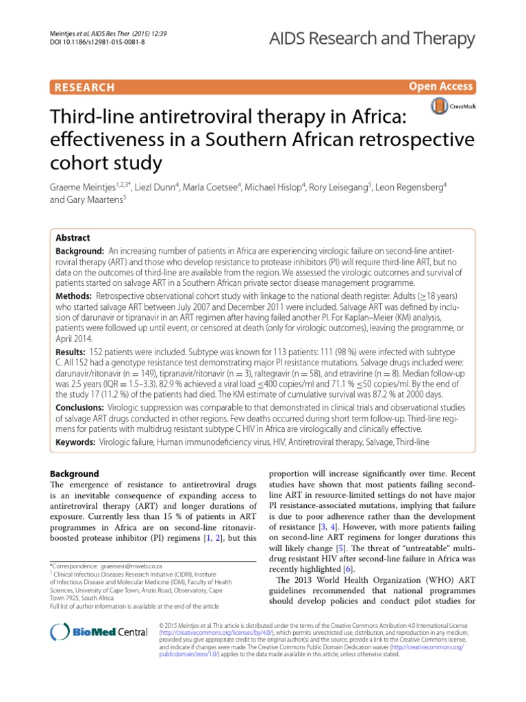 Third-Line Antiretroviral Therapy in Africa: Effectiveness in A Southern African Retrospective ...