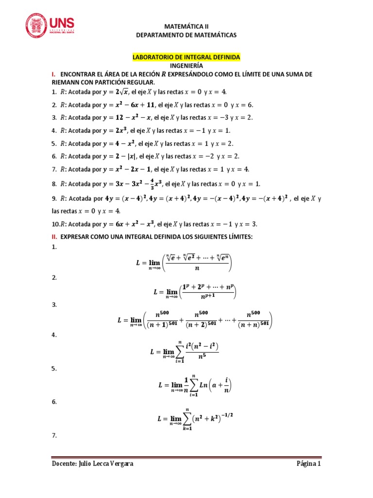 Guía de Práctica - Integral Definida | PDF | Integral | Matemáticas