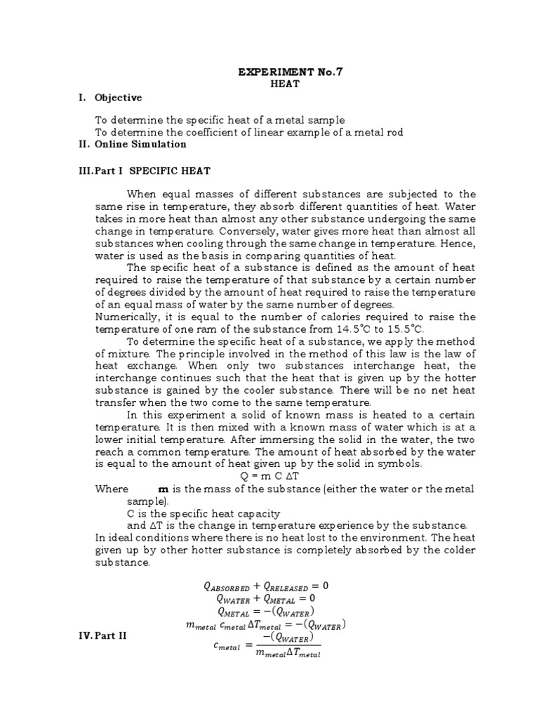 Bce622 Virtual Experiment 7 Heat | Download Free PDF | Heat | Thermal Expansion