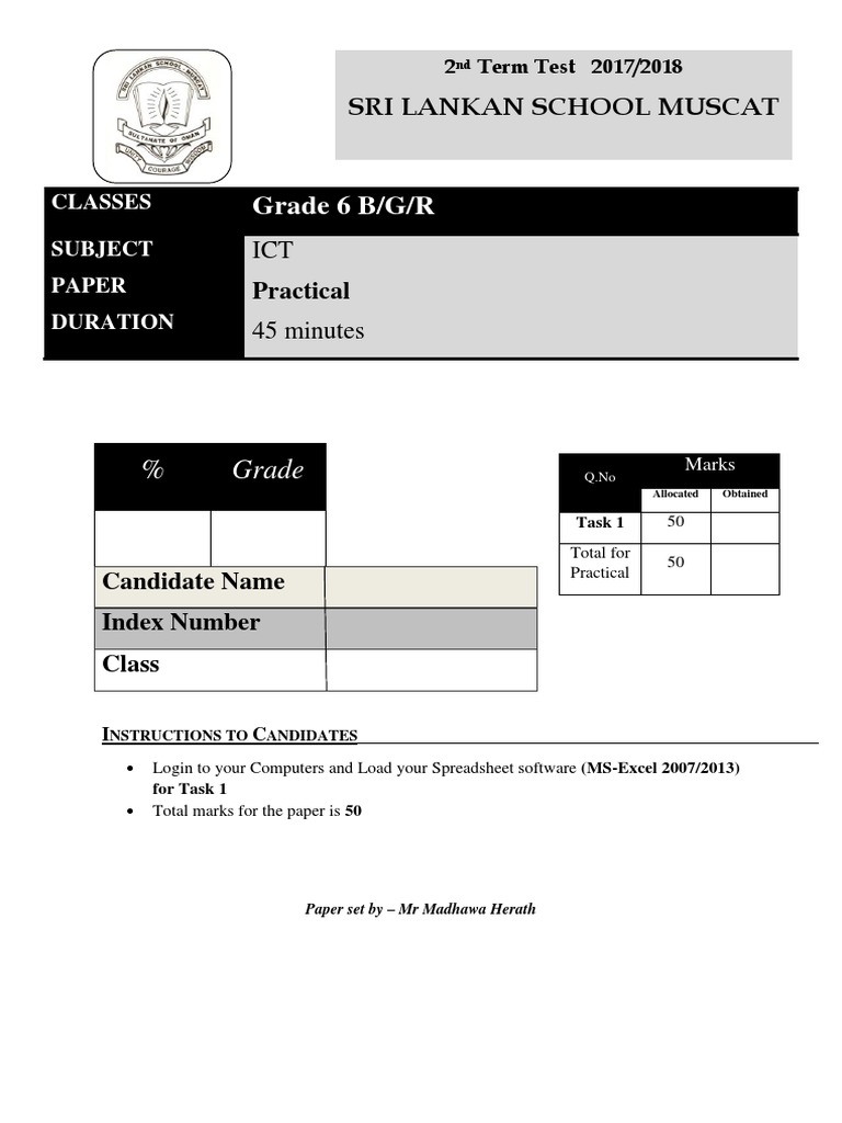 ICT Grade 6 - Practical - Term 2 2017 2018 - 2 | PDF | Spreadsheet ...