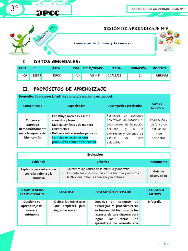 3° Sesión de Aprendizaje Sesión 9-Sem.5-Exp.7-Dpcc | PDF | Aprendizaje | Anorexia nerviosa