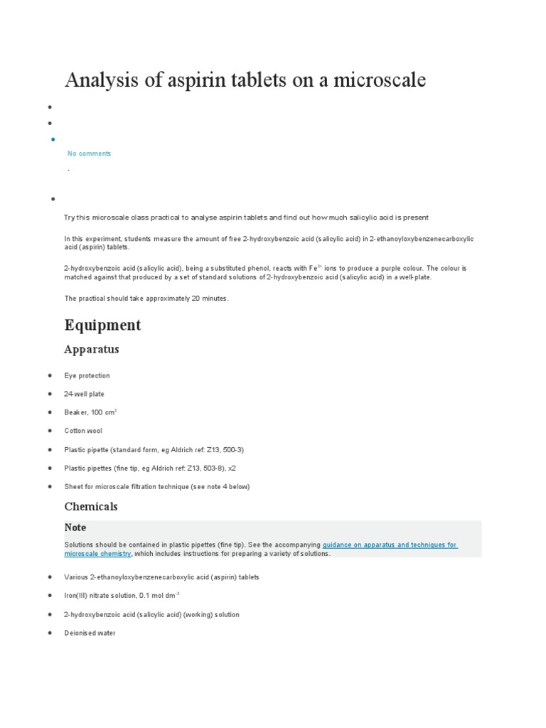 Microscale Aspirin Analysis Experiment | PDF | Aspirin | Mass ...