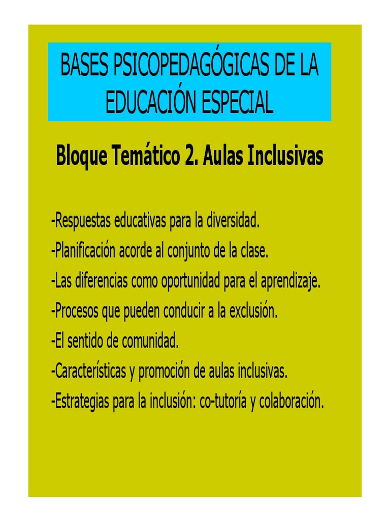 Bases Psicopedagógicas de la Inclusión | PDF | Inclusión (Educación ...