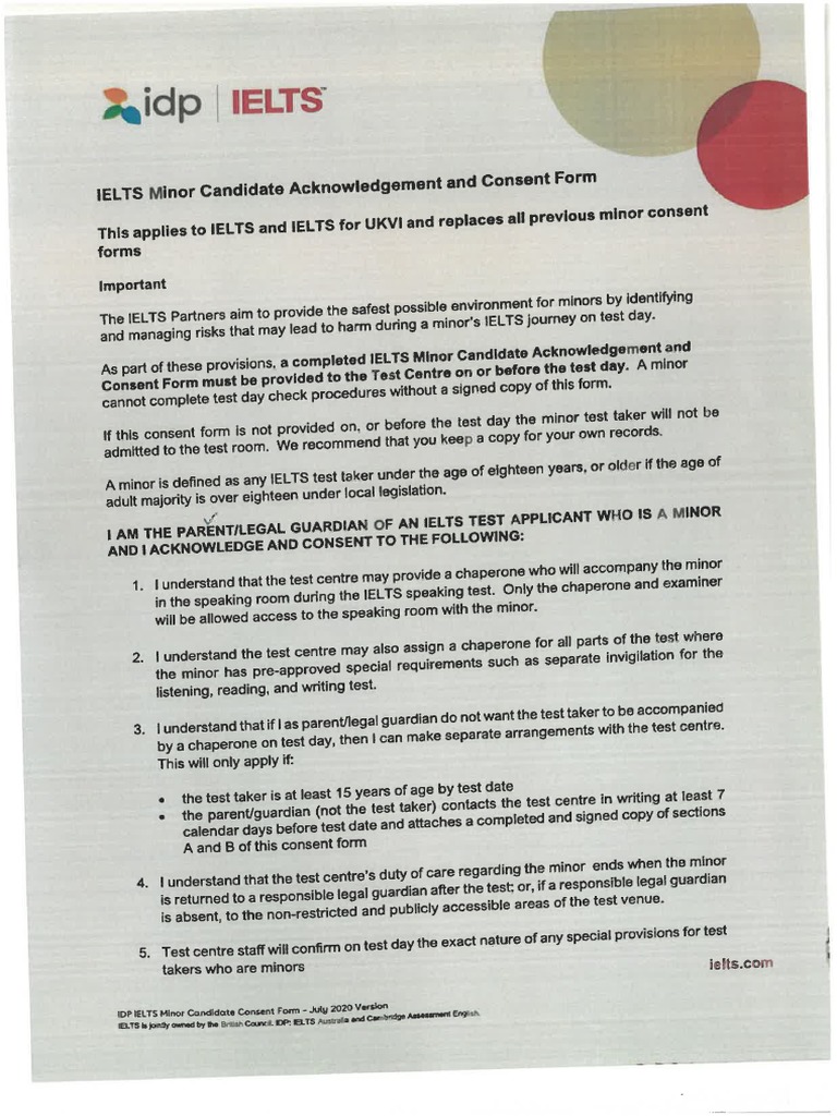 IELTS Consent Form | PDF