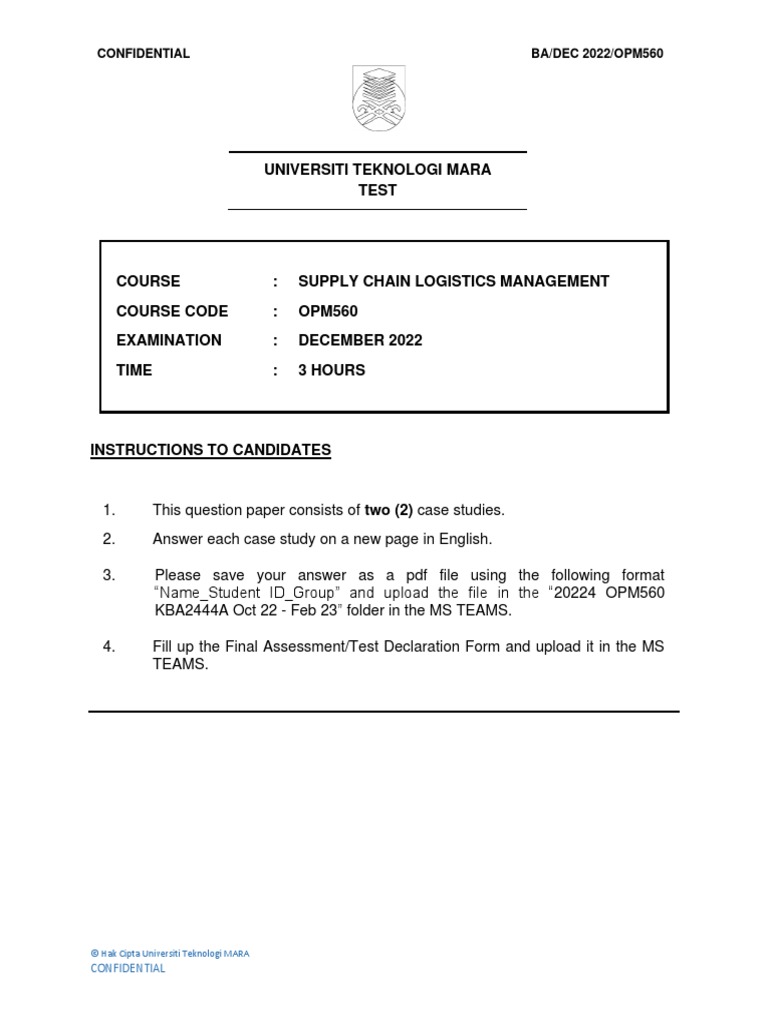 OPM560 Test AHMR Kedah Final | PDF | Supply Chain | Nike