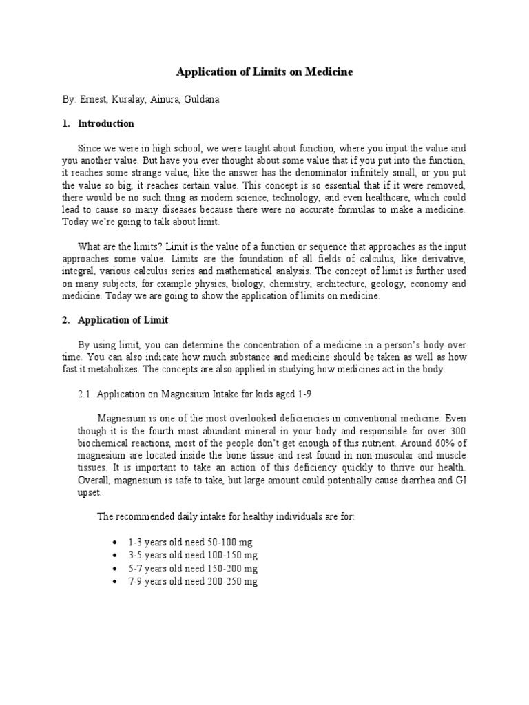 Limits in Medical Applications | PDF | Limit (Mathematics) | Calculus