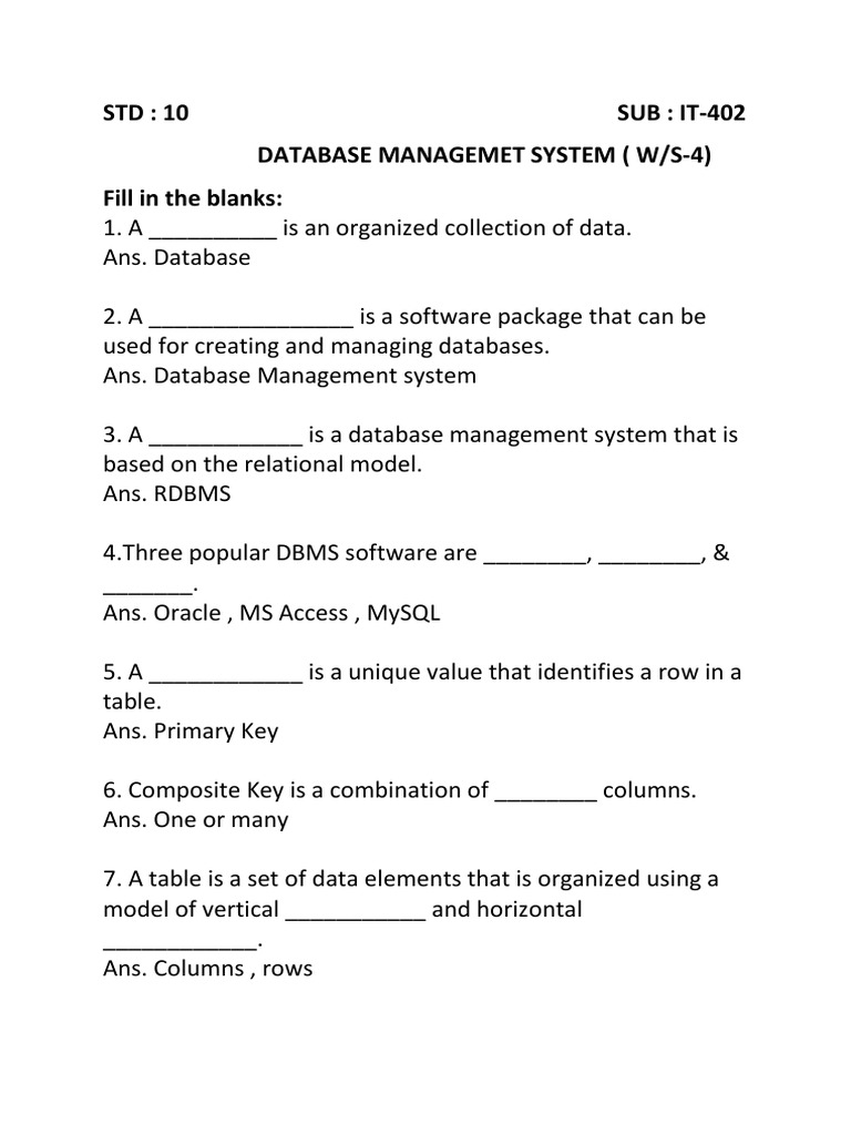 IT-402 - DBMS Objective - 4 | PDF | Relational Database | Databases