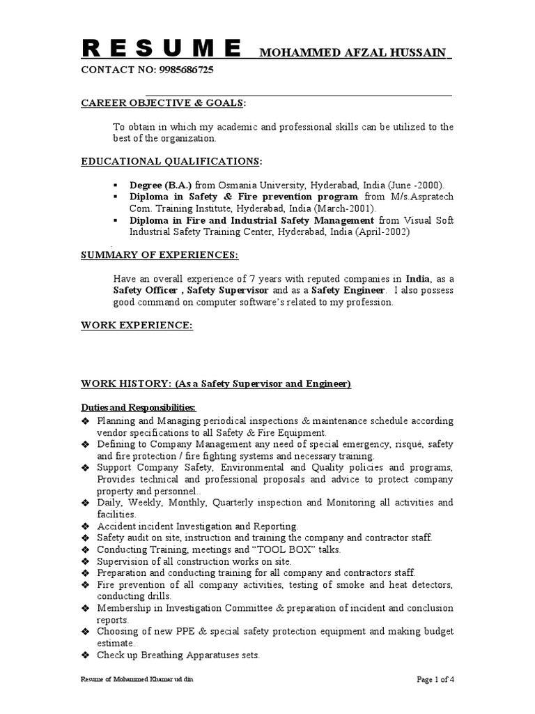 Afzal Resume | PDF | Safety | Fires