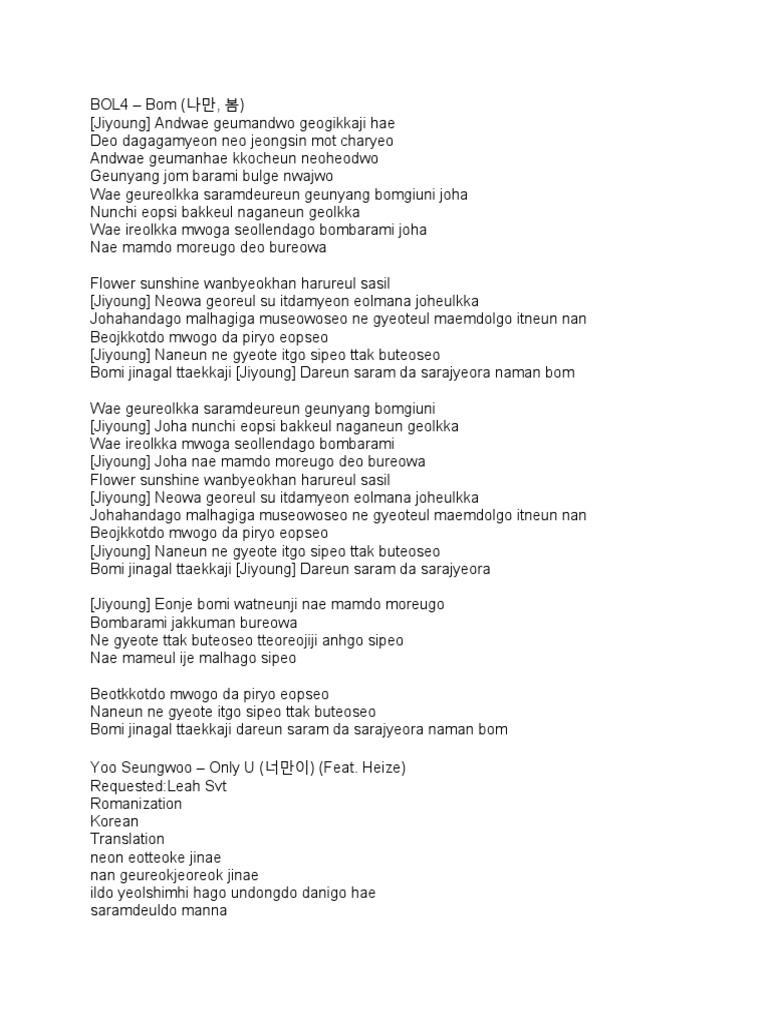 Bol4 Bom, Only U, All For You, Lego House | PDF | Song Structure | Musical Forms