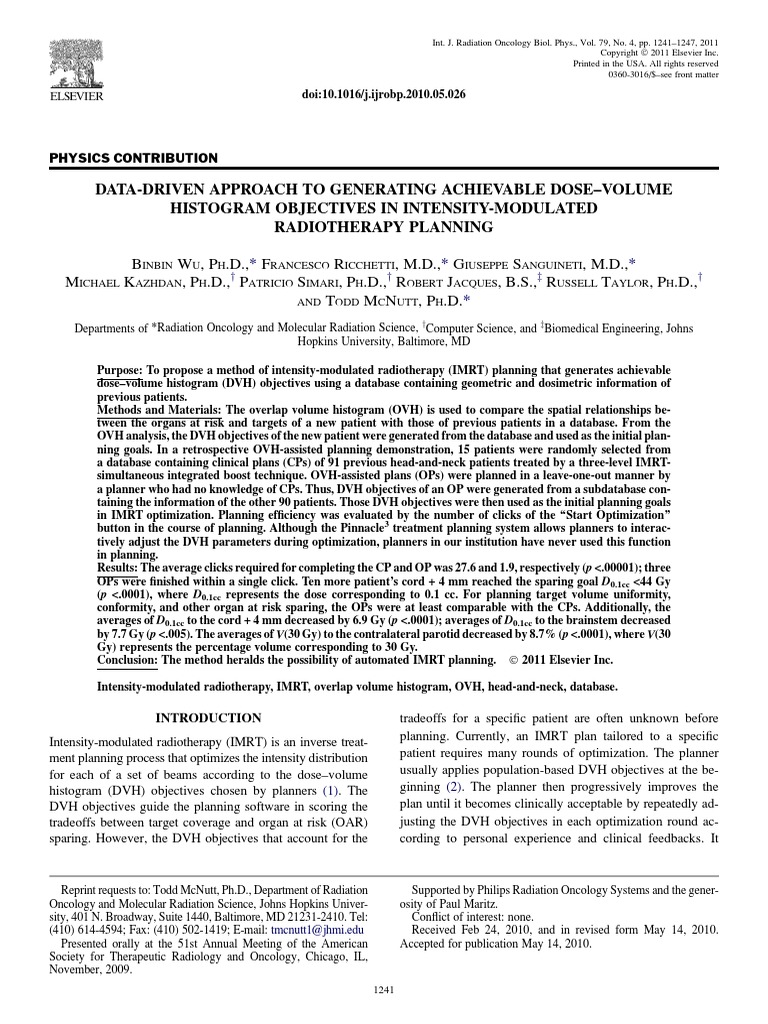 Data-Driven Approach To Generating Achievable Dose-Volume Histogram ... Data-Driven Approach To Generating Achievable Dose-Volume Histogram ...