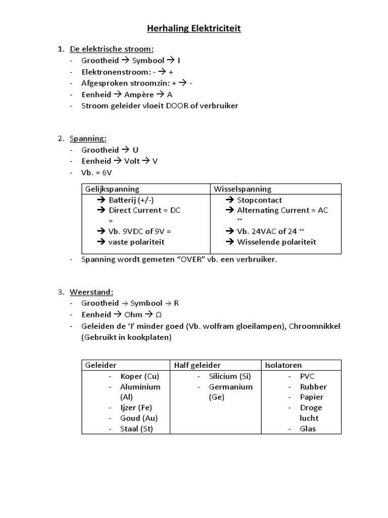 Herhaling Elektriciteit | PDF