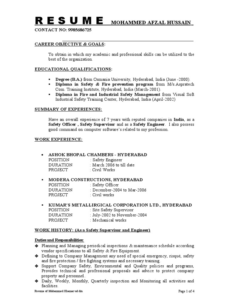 Afzal Resume | Download Free PDF | Safety | Personal Protective Equipment