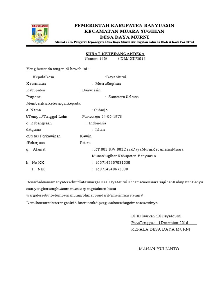 Surat Keterangan Desa | PDF