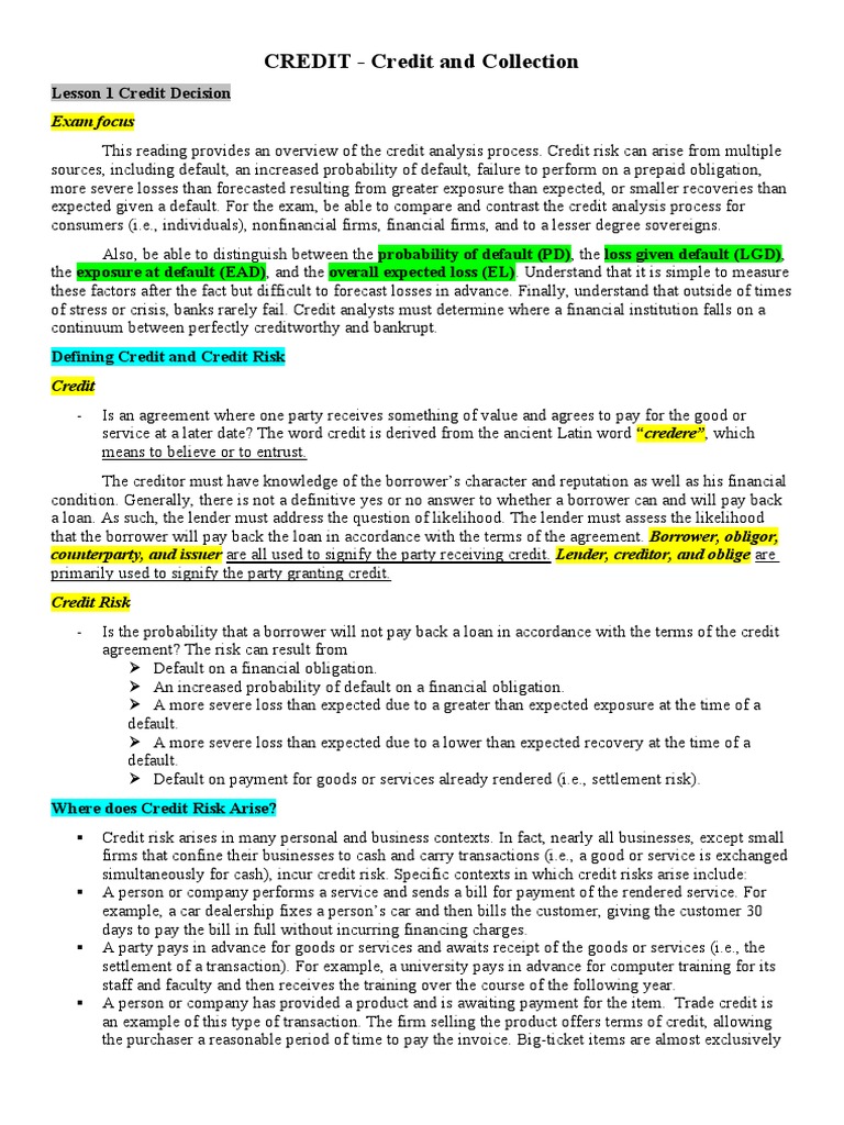 Lesson 1 CREDIT - Credit and Collection | PDF | Loans | Credit