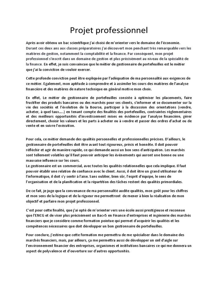 Projet Professionnel Finance | PDF
