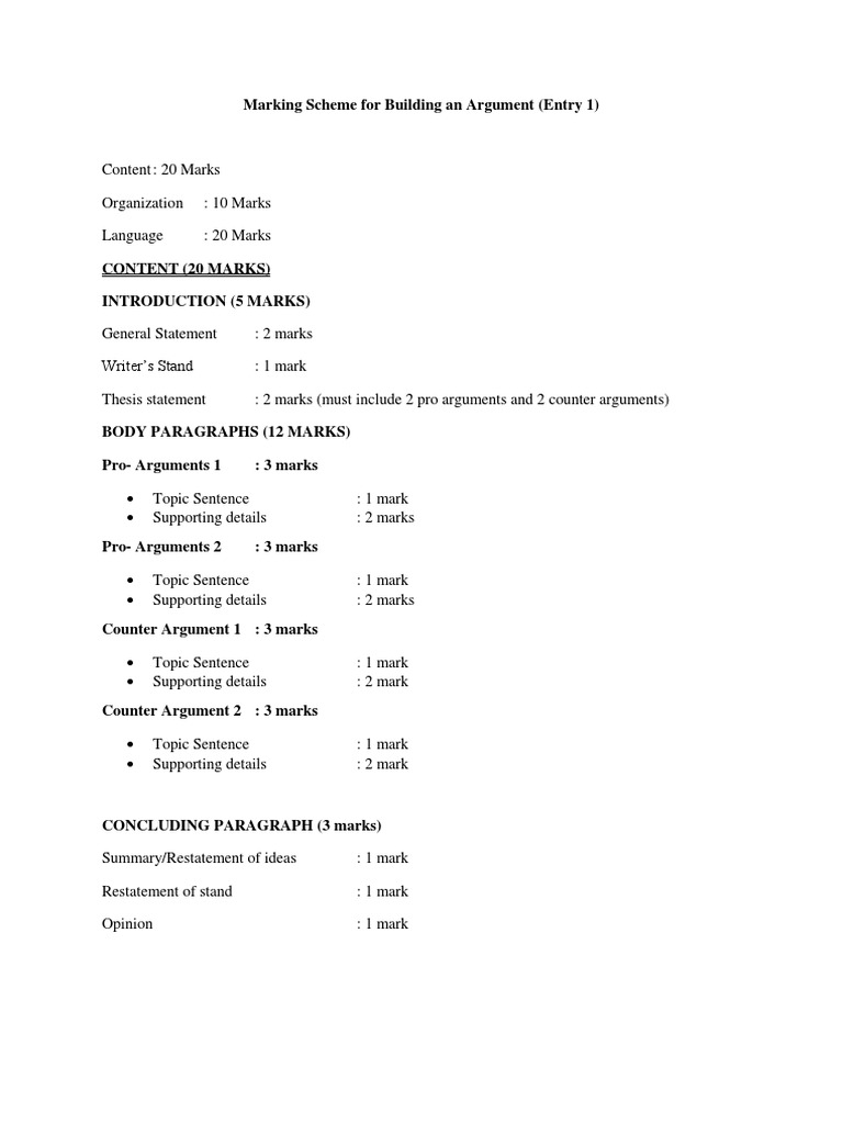 Building Argument Marking Scheme | PDF | Vocabulary | Paragraph
