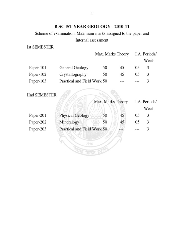 B.Sc 1st Year Geology Syllabus 2010-11 | PDF | Rock (Geology) | Igneous ...