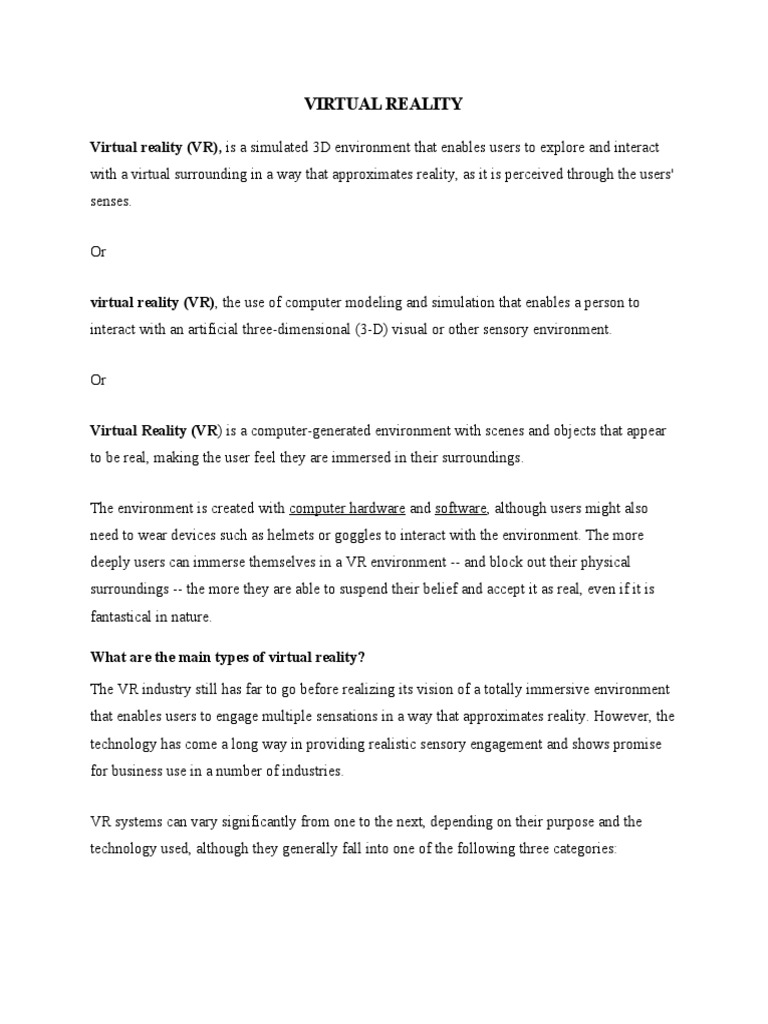 Virtual Reality | PDF | Virtual Reality | Augmented Reality