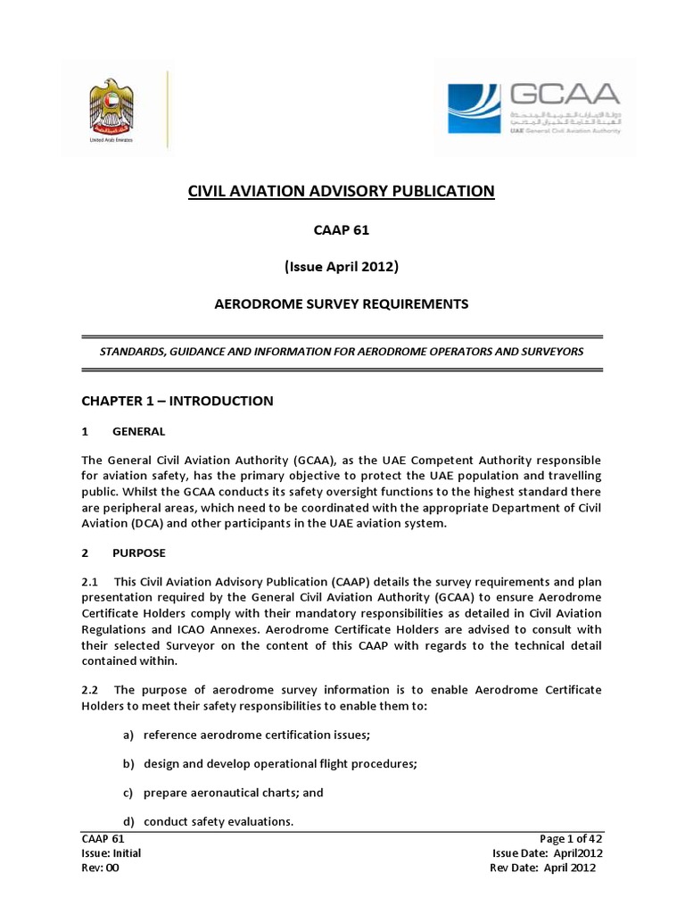 Caap 61 Aerodrome Survey Requirements | PDF | Surveying | Sea Level