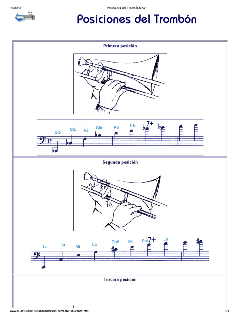 Posiciones Del Trombon Tenor | PDF | Teoría musical | Elementos de la música