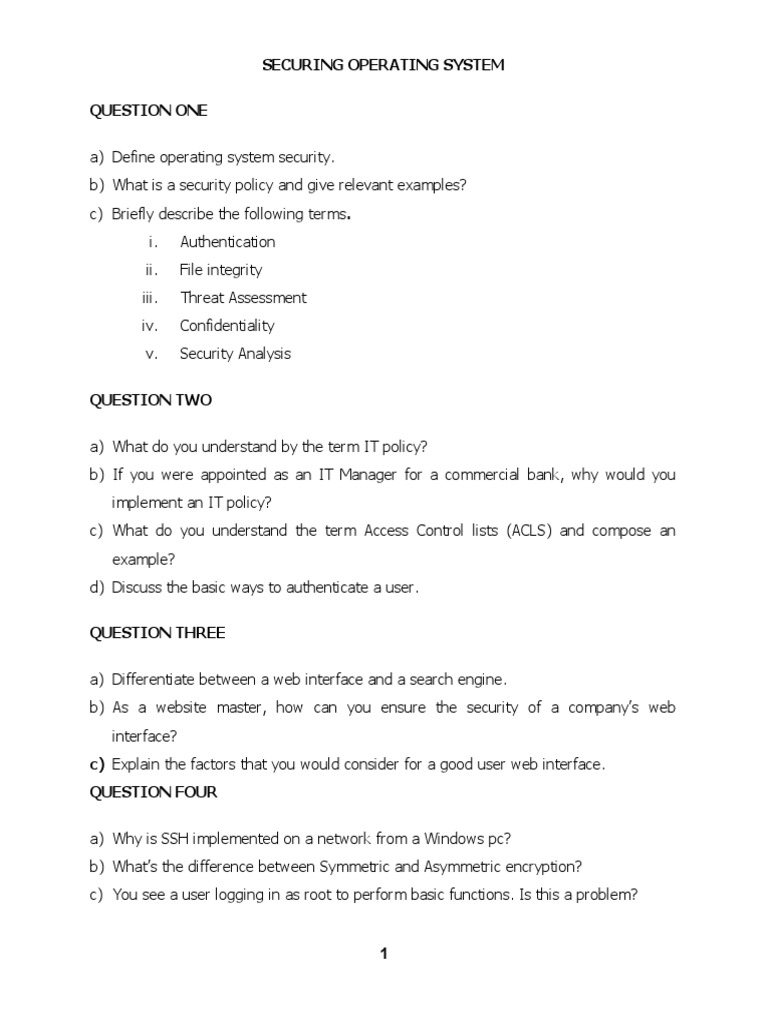 Securing Operating System Question One | PDF | Cipher | Encryption