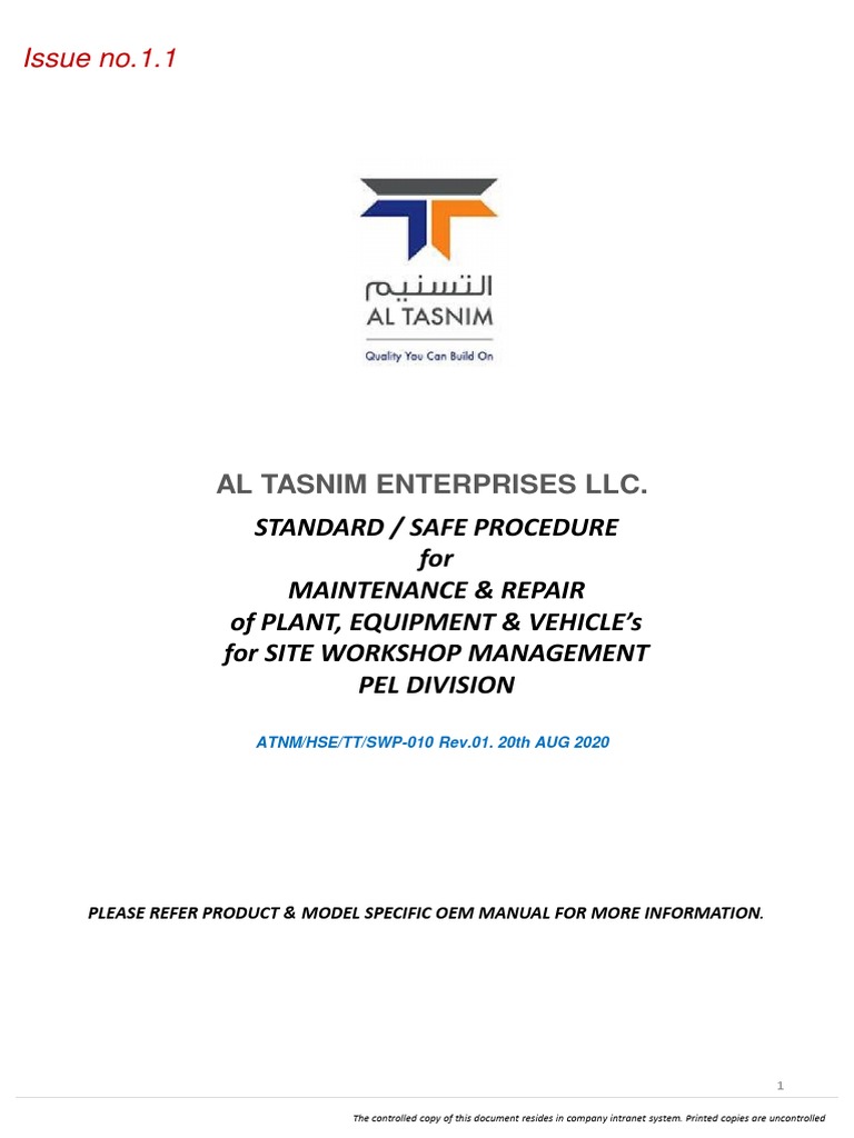 Al Tasnim SOP For Periodic Maintenance and Repair F | PDF | Occupational Safety And Health ...