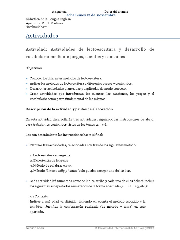 Actividad: Actividades de Lectoescritura y Desarrollo de Vocabulario ...