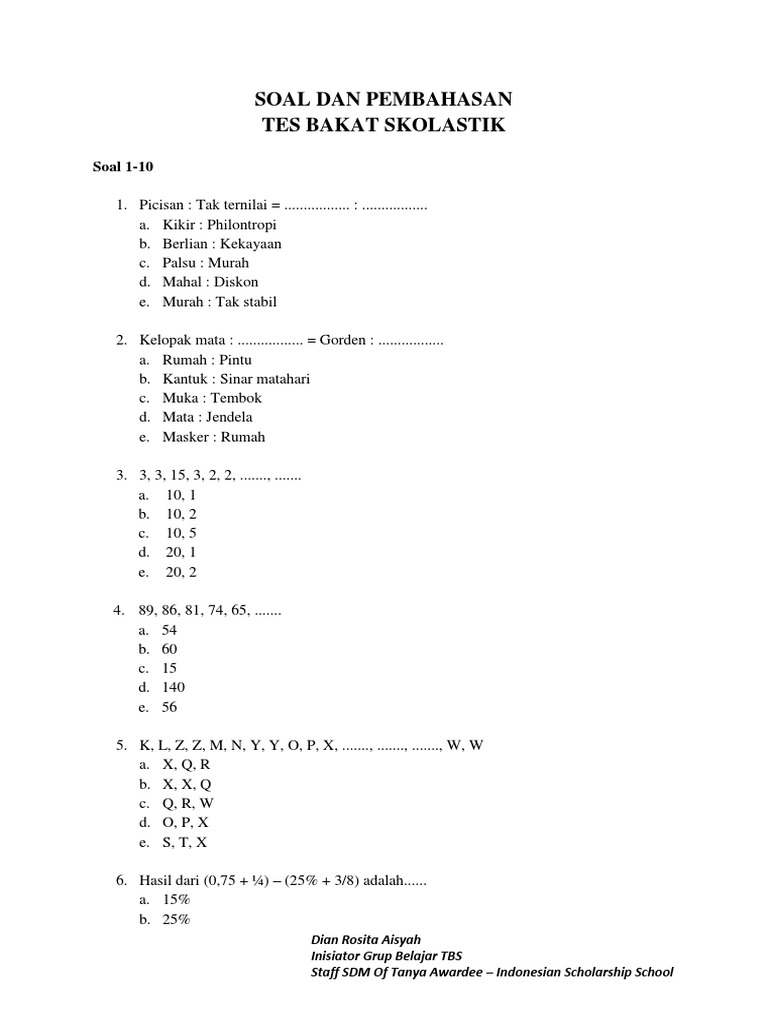 SOAL DAN PEMBAHASAN TBS 14 Jul 2022 | PDF | Seni & Disiplin Bahasa | Sains & Matematika