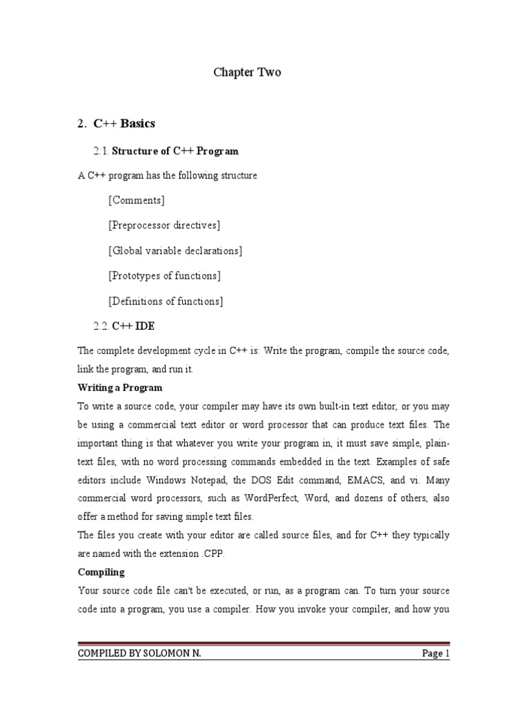 Chapter 2 - C++ Basics | Download Free PDF | Data Type | Integer (Computer Science)