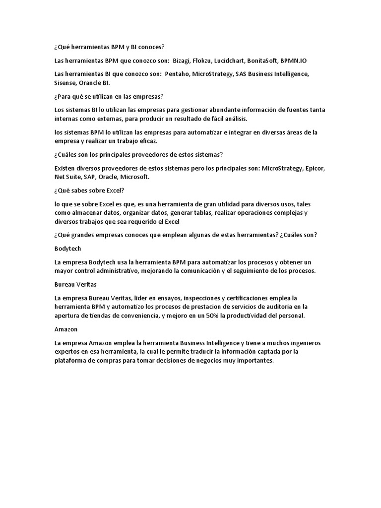 Qué Herramientas BPM y BI Conoces | PDF