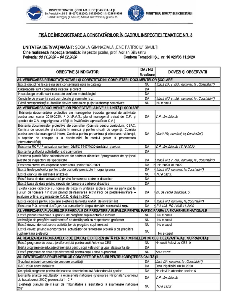 FISA Inspectie Tematica - CT - 3-Modificata | PDF