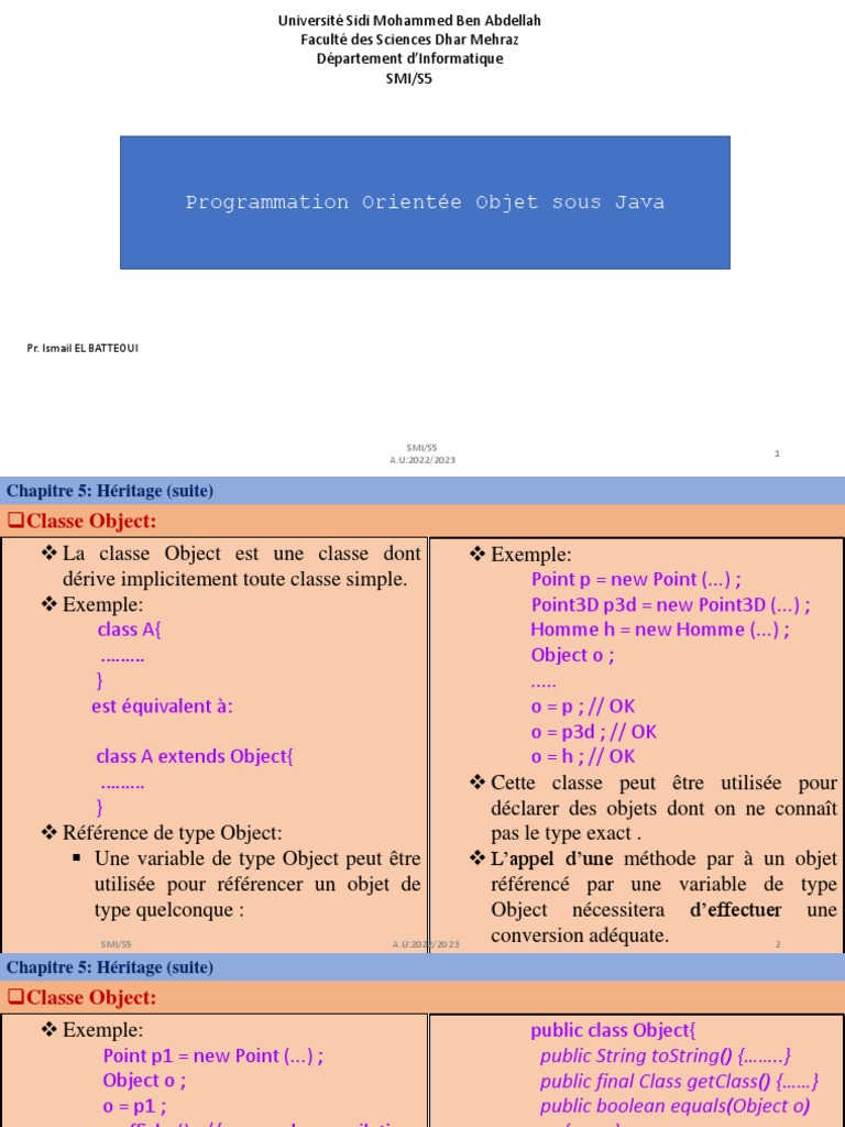 Cours Java | PDF | Classe (informatique) | Interface (Informatique)