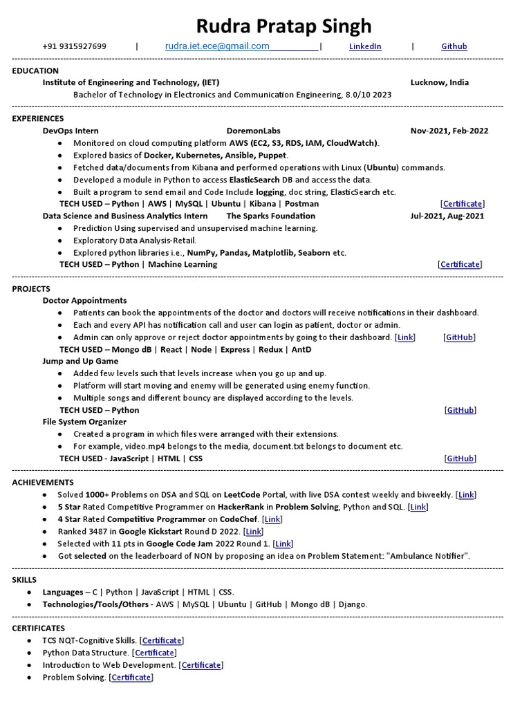 Rudra's Resume | PDF | Python (Programming Language) | Software Engineering