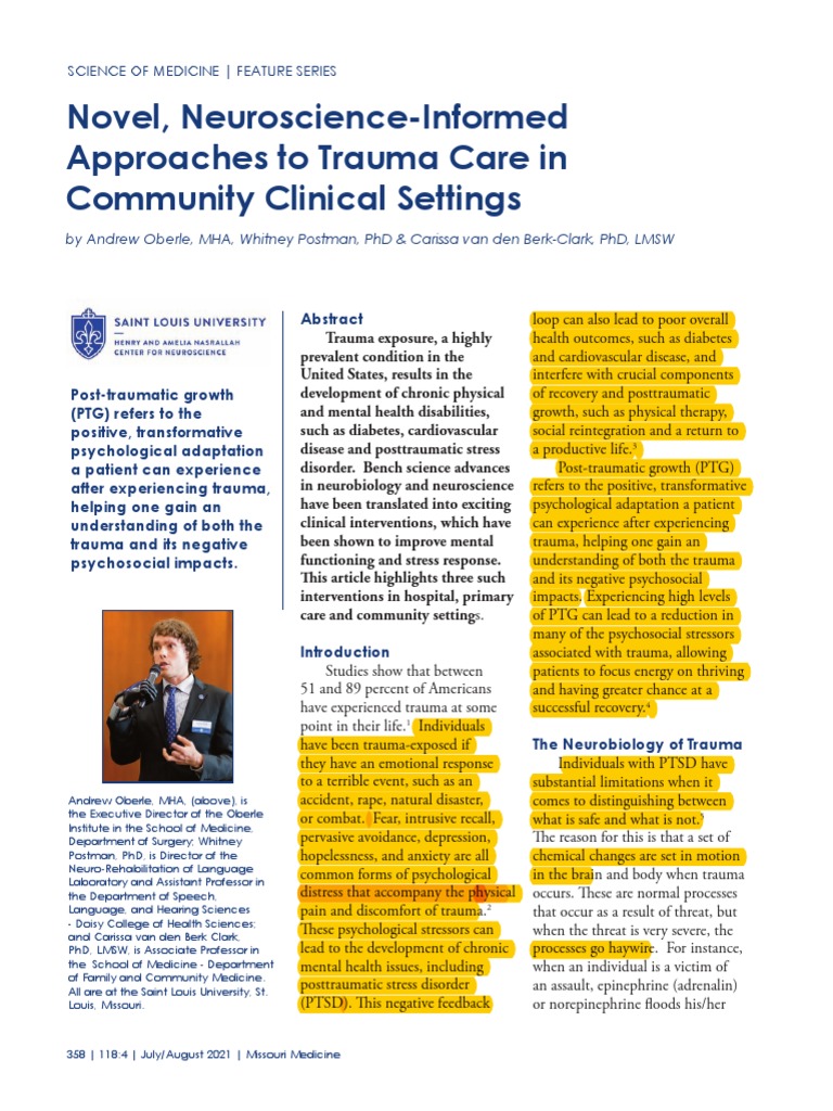 Andrew Oberle, Neuroscience Informed Approach To Trauma | PDF ...