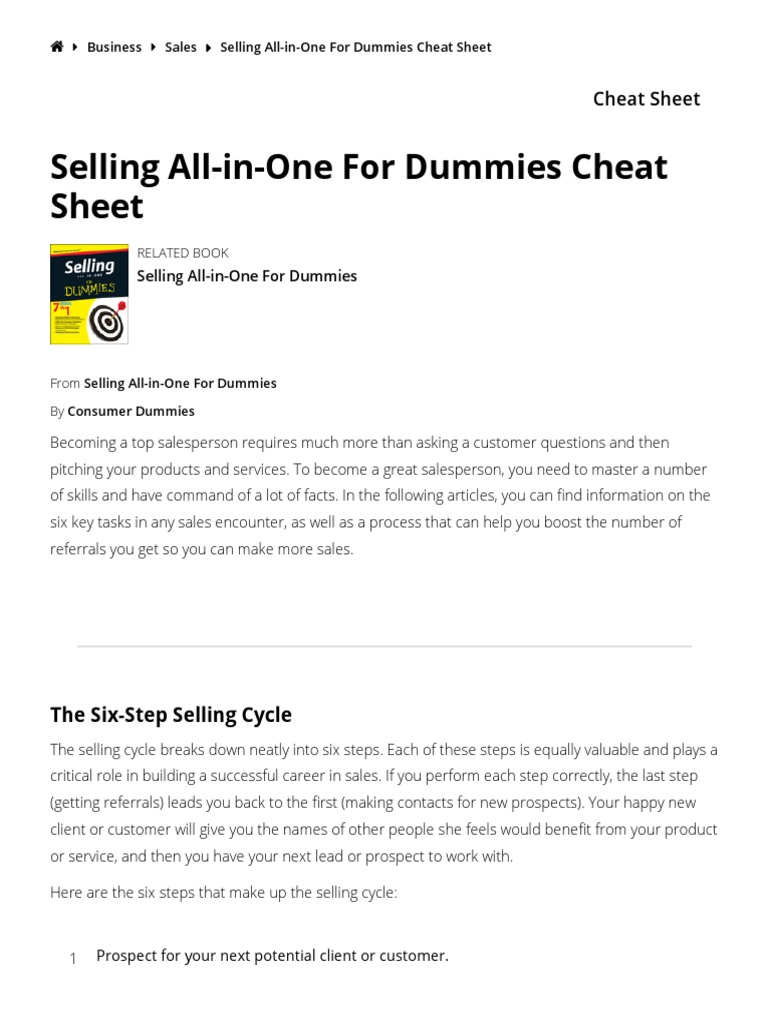 07 The Six Step Selling Cycle Dummies | PDF | Sales | Communication