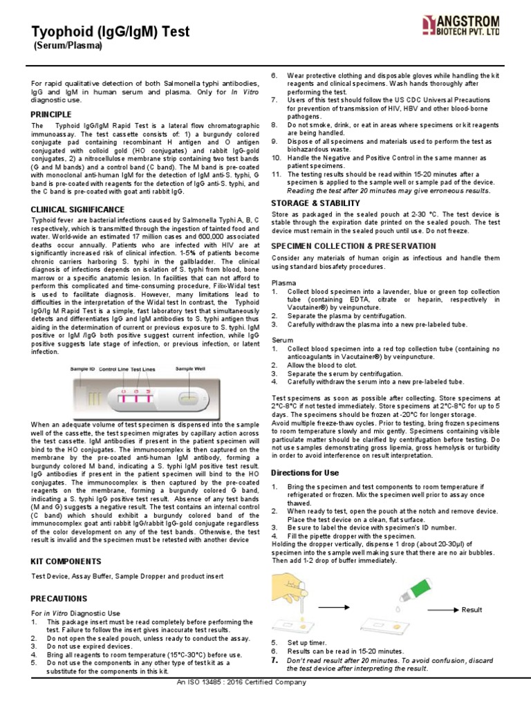 Typhoid IgG-Igjj | Download Free PDF | Infection | Blood Plasma