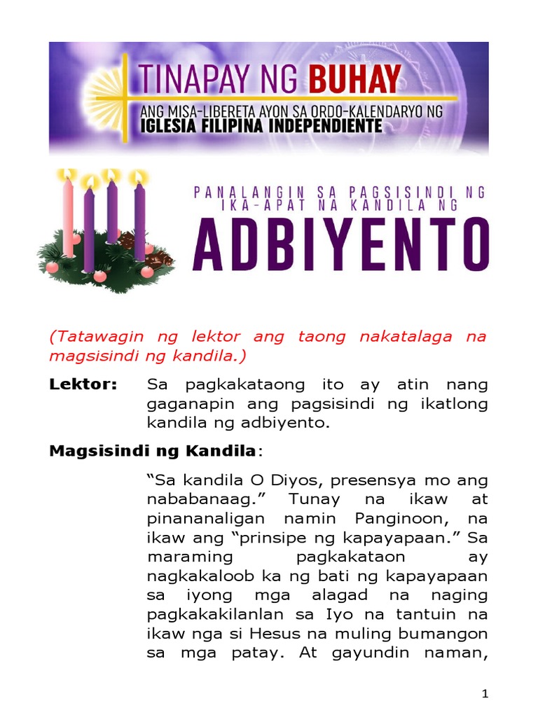 Panalangin Sa Pagsisindi NG Ika-Apat Na Kandila NG Adbiyento | PDF