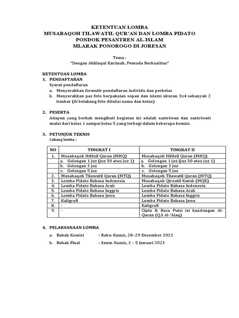 Juknis MTQ 2022 2023 | PDF