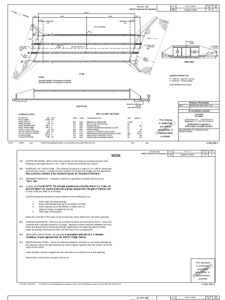 Plan Set Example Box Culvert 20skew | PDF | Concrete | Roof