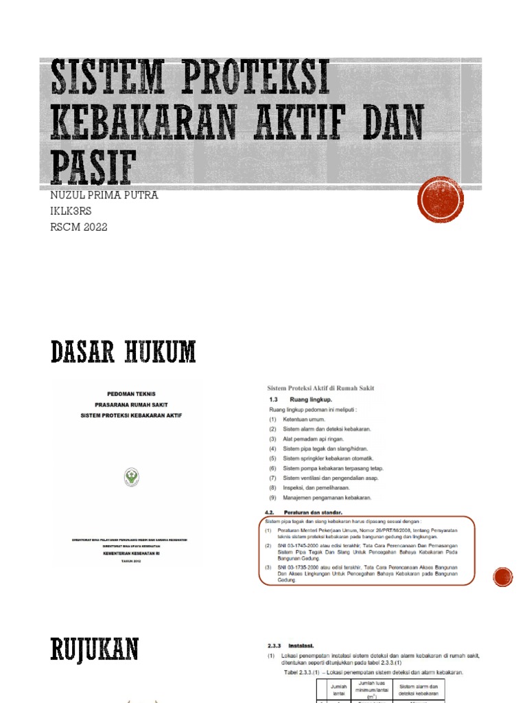SISTEM PROTEKSI KEBAKARAN AKTIF DAN PASIF Rumah Sakit | PDF