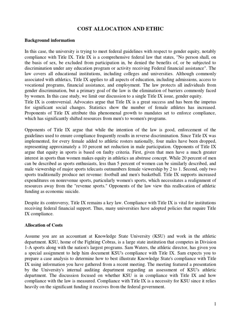 Case #1 COST ALLOCATION AND ETHIC | PDF | Title Ix | Audit
