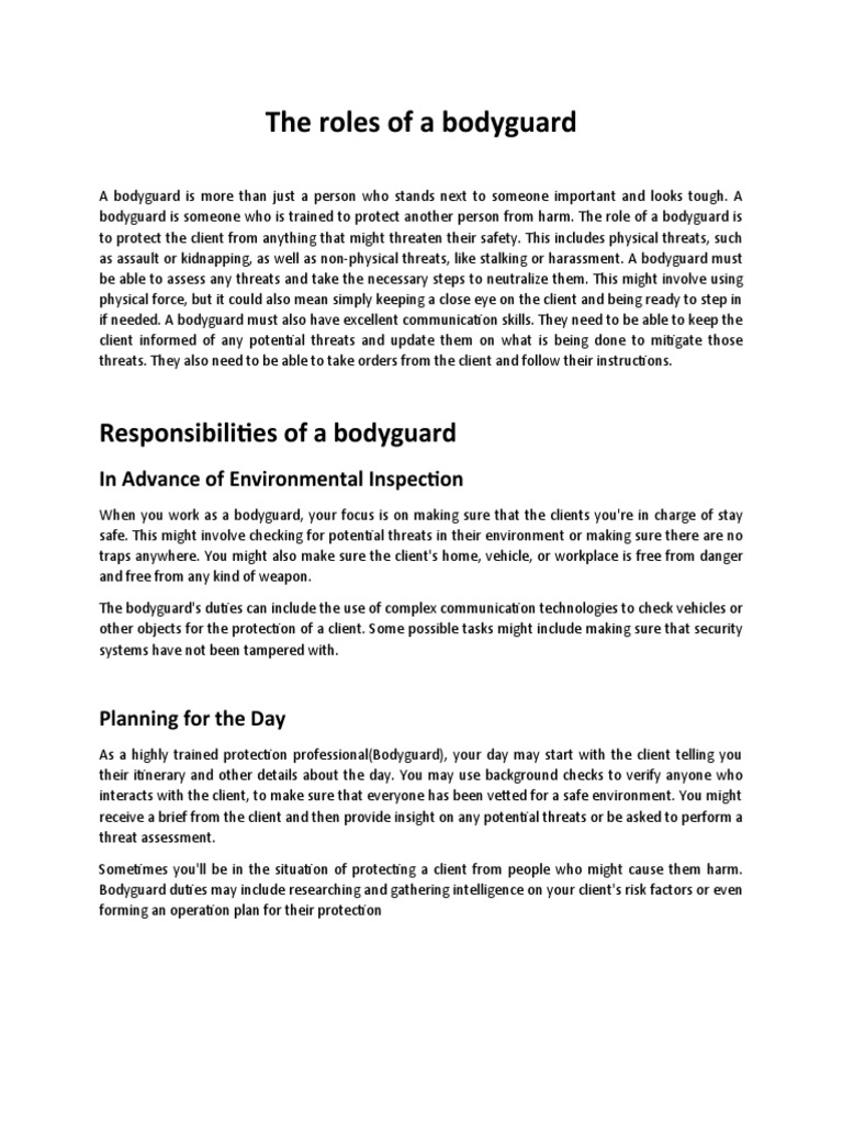The Roles of A Bodyguard | PDF | Bodyguard | National Security