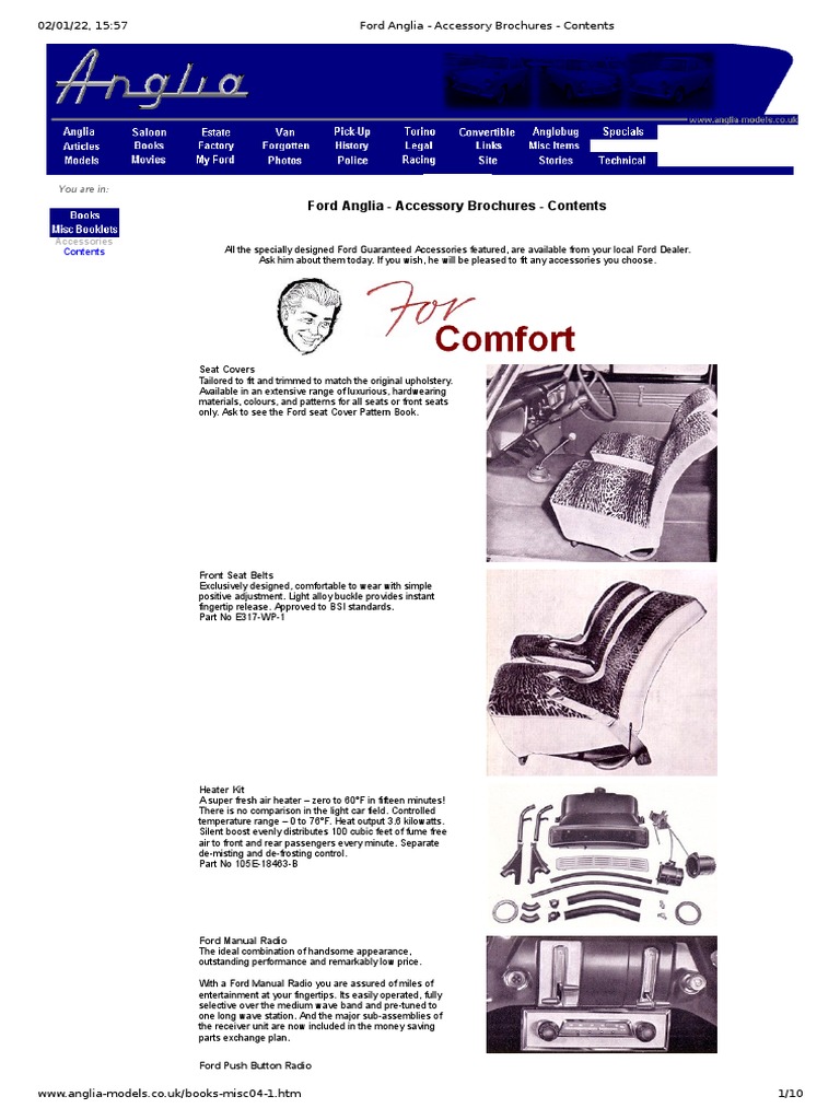 Ford Anglia - Accessory Brochures - Contents | PDF | Automotive ...