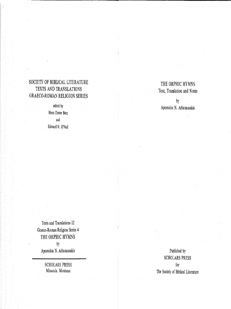 Orphic Hymns Greek English Athanassakis | PDF